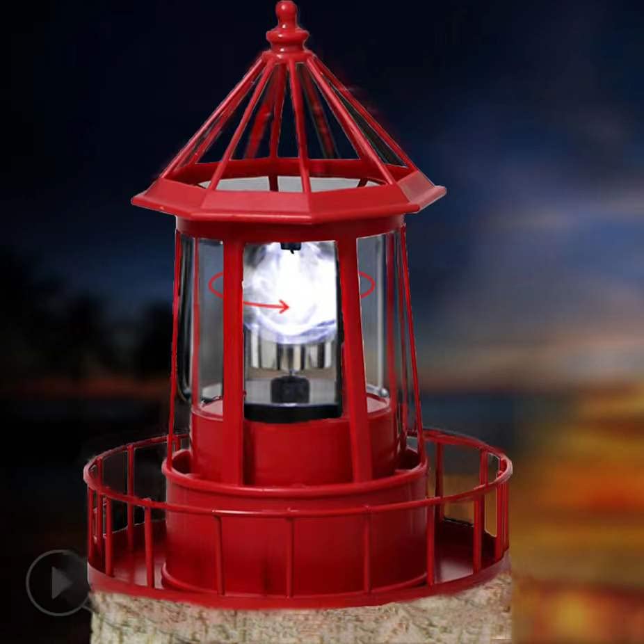 LED Solar Powered Lighthouse, 360 Degree Rotating Lamp Courtyard Decoration Waterproof Garden Smoke Towers Statue Lights for Outdoor Patio Garden Pathway