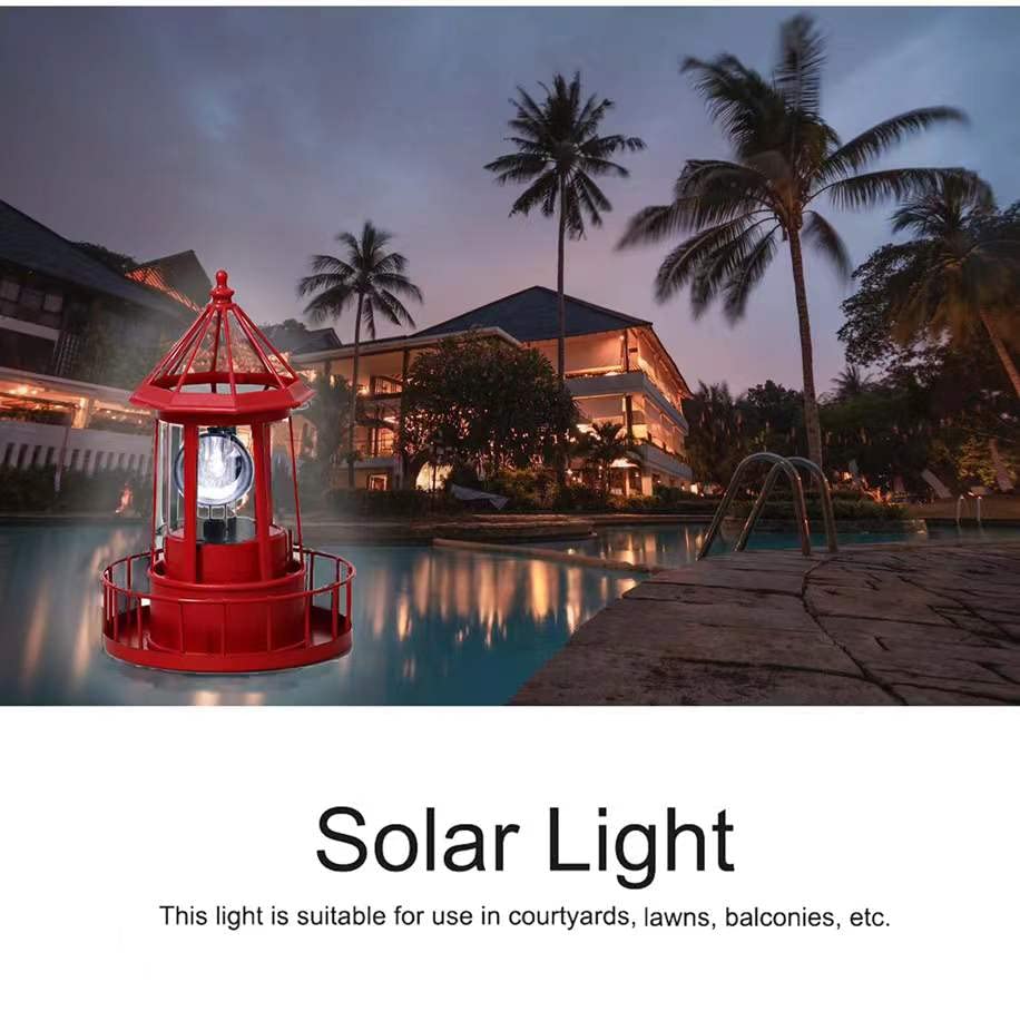 LED Solar Powered Lighthouse, 360 Degree Rotating Lamp Courtyard Decoration Waterproof Garden Smoke Towers Statue Lights for Outdoor Patio Garden Pathway