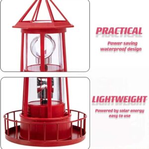 LED Solar Powered Lighthouse, 360 Degree Rotating Lamp Courtyard Decoration Waterproof Garden Smoke Towers Statue Lights for Outdoor Patio Garden Pathway