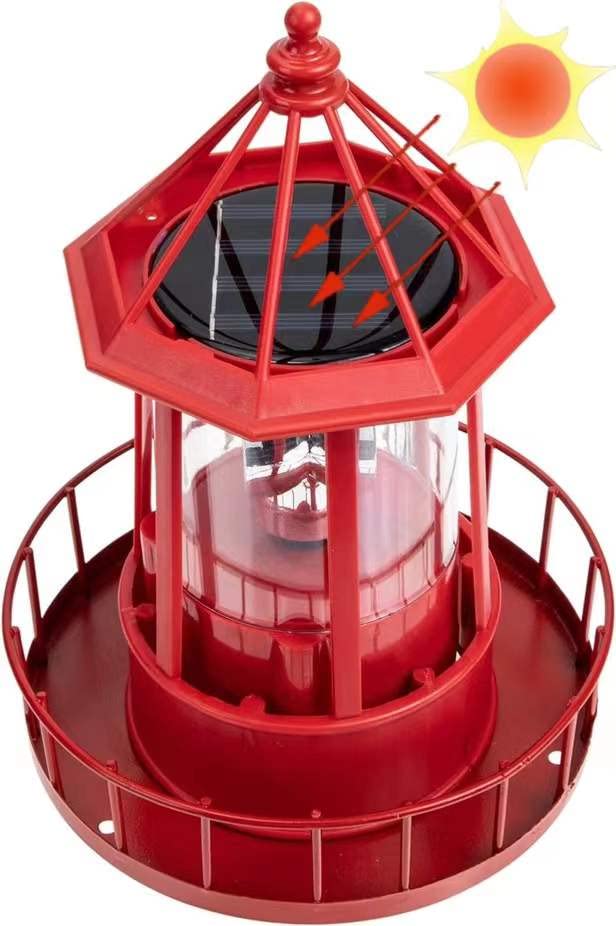 LED Solar Powered Lighthouse, 360 Degree Rotating Lamp Courtyard Decoration Waterproof Garden Smoke Towers Statue Lights for Outdoor Patio Garden Pathway