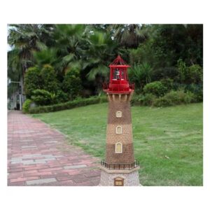 LED Solar Powered Lighthouse, 360 Degree Rotating Lamp Courtyard Decoration Waterproof Garden Smoke Towers Statue Lights for Outdoor Patio Garden Pathway