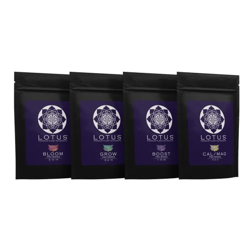 Lotus Nutrients Powdered Plant Nutrients Intro Pack: Grow, Bloom, Boost, and Cal/Mag - w/Nitrogen Calcium and Magnesium - for Hydroponics Coco Coir and Soil - Indoor and Outdoor Plants