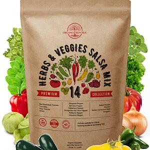 14 Herb, Tomato & Chili Pepper Gardening Seeds Salsa Variety Pack for Planting Outdoors & Indoor Garden 2200+ Non-GMO Heirloom Seeds Cilantro, Basil, Oregano, Parsley, Onion, Pepper Tomato Seed & More