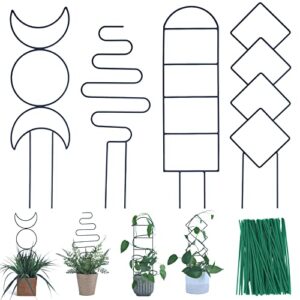 wellsign indoor plant trellis for climbing plants, 16inch small garden metal trellis for potted plants outdoor with different patterns for vine ivy flower plant support 4 pack