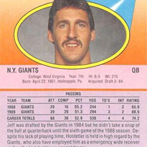 1990 Fleer Football #67 Jeff Hostetler RC Rookie Card New York Giants Official NFL Trading Card From Fleer