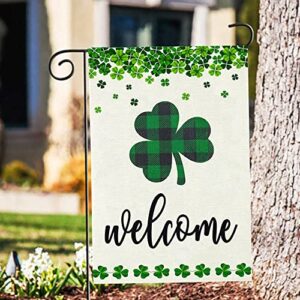 st patricks day shamrock garden flag,green plaid four leaf clover printed flag garden and home decorations 12.5x18inches (garden flag-green clover)