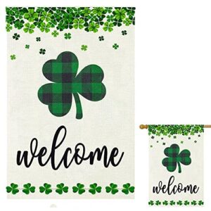 St Patricks Day Shamrock Garden Flag,Green Plaid Four Leaf Clover Printed Flag Garden and Home Decorations 12.5x18Inches (Garden Flag-Green Clover)