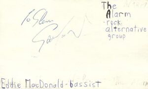 eddie macdonald bassist the alarm rock band music signed index card jsa coa