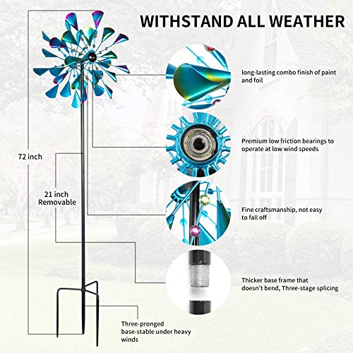 DECOROCA Kinetic Wind Spinners Outdoor Metal - 72 Inches Wind Catchers Spinner for Outdoor Yard Patio Lawn Garden Decorations, Double Windmill Sculptures with Stable Metal Stake