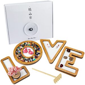 melonva i love you gifts for him her l o v e 6″ x 6″ 4pcs mini japanese zen garden for desk with white sand accessories father’s anniversary decor sand garden kit for office