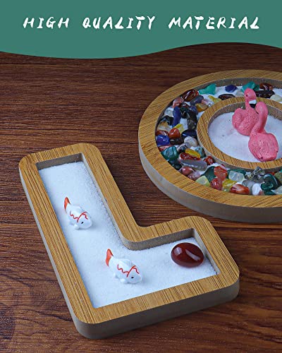 Melonva I Love You Gifts for Him Her L O V E 6" x 6" 4Pcs Mini Japanese Zen Garden for Desk with White Sand Accessories Father's Anniversary Decor Sand Garden Kit for Office