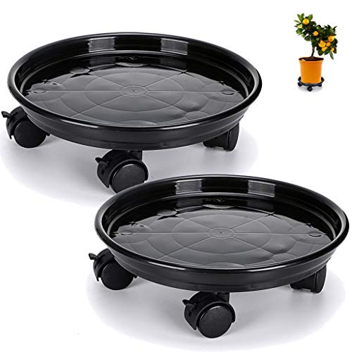 Skelang 13" Plant Caddy, Movable Plant Stand Pot Saucer, Plant Pallet Tray Trolley with Casters, Plant Dolly for Garden Planter, Deck Potted Plant, Each Load Capacity 125 Lbs, Pack of 2 (Black)