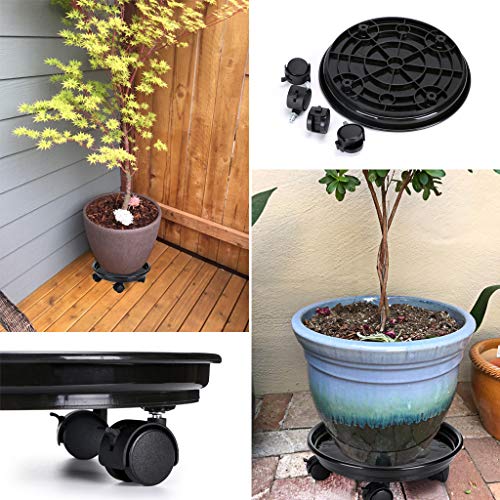 Skelang 13" Plant Caddy, Movable Plant Stand Pot Saucer, Plant Pallet Tray Trolley with Casters, Plant Dolly for Garden Planter, Deck Potted Plant, Each Load Capacity 125 Lbs, Pack of 2 (Black)