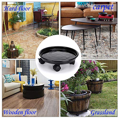 Skelang 13" Plant Caddy, Movable Plant Stand Pot Saucer, Plant Pallet Tray Trolley with Casters, Plant Dolly for Garden Planter, Deck Potted Plant, Each Load Capacity 125 Lbs, Pack of 2 (Black)