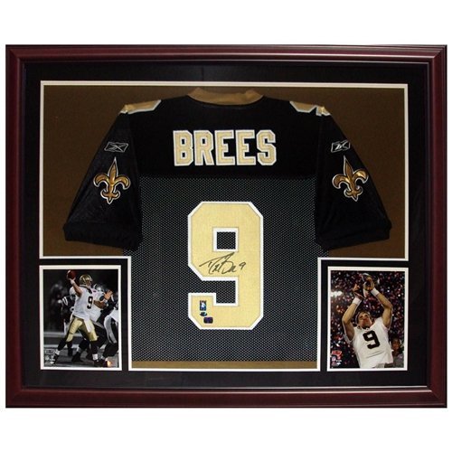 Drew Brees Autographed New Orleans Saints (Black #9) Deluxe Framed Jersey - Brees Holo