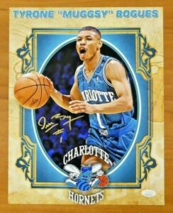 tyrone mfor uggsy bogues signed 11×14 basketball photo with jsa sticker no card