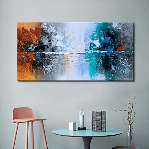 Hand Painted Oil Painting on Canvas Lake Landscape Wall Art Modern Abstract Home Decor