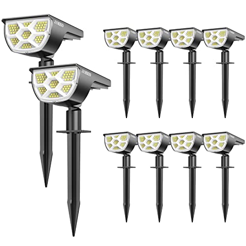 JIORRIO Solar Landscape Spotlights, [10 Pack/3 Modes] 2-in-1 Solar Landscaping Spotlights, IP67 Waterproof Solar Spotlights Outdoor Wall Lights for Garden Yard Patio Pool Tree Decoration (Cool White)