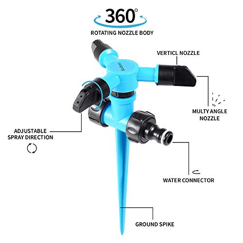 Garden Sprinkler, Kadaon 360 Degree Rotating Lawn Sprinkler Large Area Coverage - Adjustable, Weighted Gardening Watering System