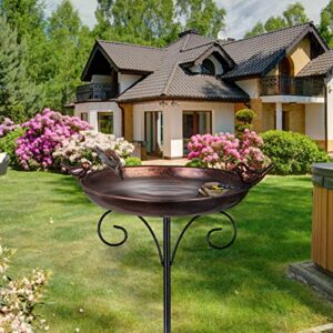 DREAMSOUL Outdoor Garden Bird Bath Metal Bird Baths Cast Iron Birdbath with Metal Stake Tall Bird Bath for Yard Garden Decor（Dia - 10inch）