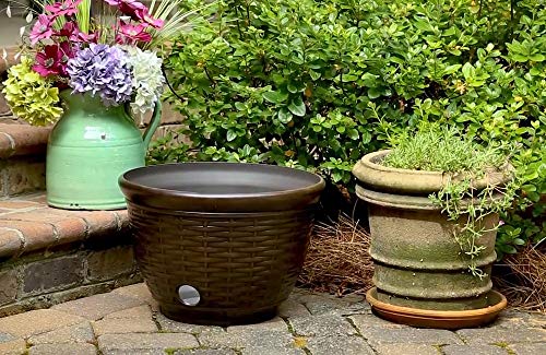 Liberty Garden Products Liberty 1920 High Density Resin Wicker Design Garden Hose Pot, Bronze