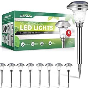 Signature Garden Solar Garden Lights - Auto On/Off Outdoor Bright Solar Pathway Lights - All-Weather/Waterproof Outdoor Solar Lights for Yard, Garden, or Driveway (8-Pack, Stainless Steel Silver)