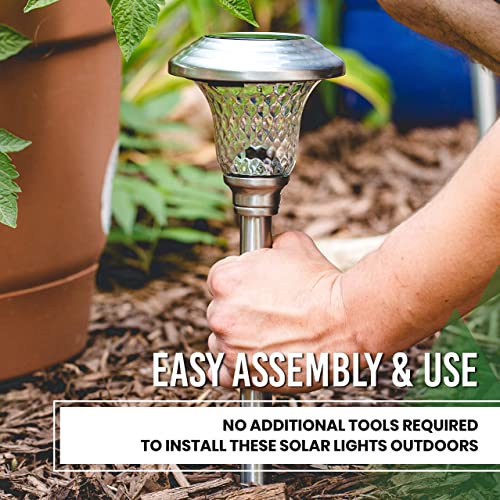 Signature Garden Solar Garden Lights - Auto On/Off Outdoor Bright Solar Pathway Lights - All-Weather/Waterproof Outdoor Solar Lights for Yard, Garden, or Driveway (8-Pack, Stainless Steel Silver)