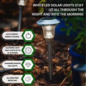 Signature Garden Solar Garden Lights - Auto On/Off Outdoor Bright Solar Pathway Lights - All-Weather/Waterproof Outdoor Solar Lights for Yard, Garden, or Driveway (8-Pack, Stainless Steel Silver)