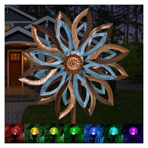 Cyan Oasis Yard Garden Wind Spinners with Solar Lights, Large Outdoor Metal Wind Spinners, Lawn Yard Art Garden Decor (22" W x 87" H)