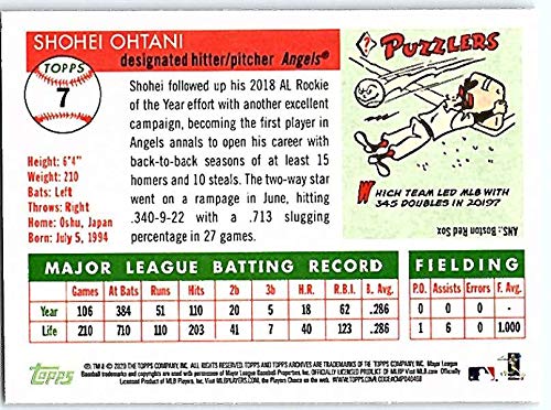 2020 Topps Archives Baseball 1955 Design #7 Shohei Ohtani Los Angeles Angels Official MLB Trading Card