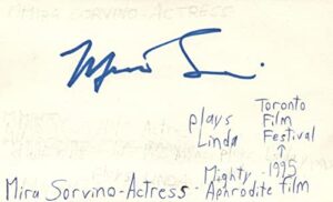 mira sorvino actress mighty aphrodite film autographed signed index card jsa coa