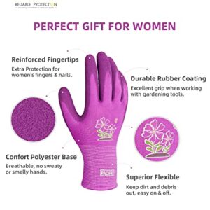 PACIFIC PPE 6 Pairs Gardening Gloves for women and Ladies, Rubber Coated Garden Gloves, Outdoor Protective Work Gloves, Medium Size fits Most, Purple & Yellow & Red