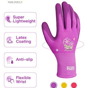 PACIFIC PPE 6 Pairs Gardening Gloves for women and Ladies, Rubber Coated Garden Gloves, Outdoor Protective Work Gloves, Medium Size fits Most, Purple & Yellow & Red