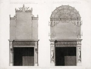 two chimney-pieces in the first and second withdrawing-rooms, with glass frames over them.