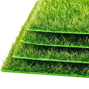 4 Packs Fake Grass for Crafts Artificial Garden Grass for Dollhouse 6 X 6 Inches Miniature Ornament Garden Dollhouse DIY Grass