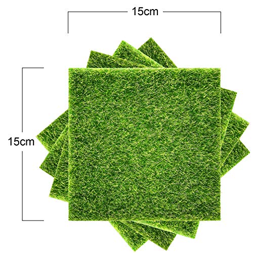 4 Packs Fake Grass for Crafts Artificial Garden Grass for Dollhouse 6 X 6 Inches Miniature Ornament Garden Dollhouse DIY Grass