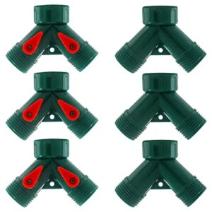 rierdge 6 pcs 2 way hose adapter y valve garden hose connector non rust spigot faucet adapter, 3/4 garden hose y connectors plastic hose splitter with faucet watering shut off valves (green)