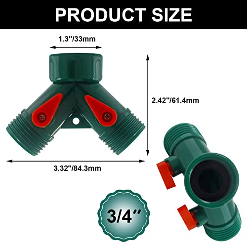 Rierdge 6 Pcs 2 Way Hose Adapter Y Valve Garden Hose Connector Non Rust Spigot Faucet Adapter, 3/4 Garden Hose Y Connectors Plastic Hose Splitter with Faucet Watering Shut Off Valves (Green)