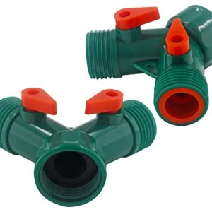 Rierdge 6 Pcs 2 Way Hose Adapter Y Valve Garden Hose Connector Non Rust Spigot Faucet Adapter, 3/4 Garden Hose Y Connectors Plastic Hose Splitter with Faucet Watering Shut Off Valves (Green)