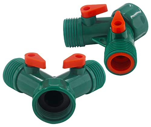 Rierdge 6 Pcs 2 Way Hose Adapter Y Valve Garden Hose Connector Non Rust Spigot Faucet Adapter, 3/4 Garden Hose Y Connectors Plastic Hose Splitter with Faucet Watering Shut Off Valves (Green)