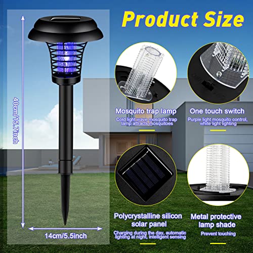 4 Pcs Solar Bug Zapper Waterproof Outdoor Mosquito Zapper Mosquito Killer and Lighting Mosquito Repellent Lamp for Indoor Outdoor Use Garden Patio, Purple and White Light (Black, Plastic)