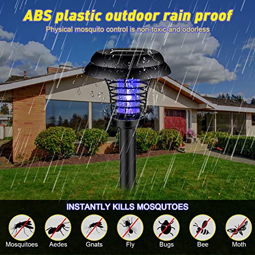 4 Pcs Solar Bug Zapper Waterproof Outdoor Mosquito Zapper Mosquito Killer and Lighting Mosquito Repellent Lamp for Indoor Outdoor Use Garden Patio, Purple and White Light (Black, Plastic)