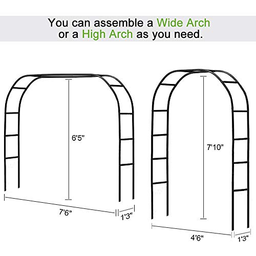 Metal Garden Arbor Wedding Arch 76.8 Inch H x 90.5 Inch W 94.5 Inch H x 55 Inch W Assemble Freely 2 Sizes for Various Climbing Plant Roses Vines Bridal Party Decoration Pergola Arbor (Black)