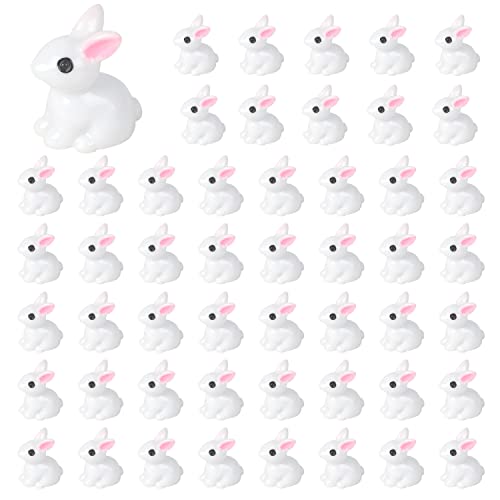 KIMOBER 50PCS Mini Bunny Miniature Figurines,White Resin Rabbit Figures for Fairy Garden Easter Egg Fillers Landscape DIY Terrarium Crafts