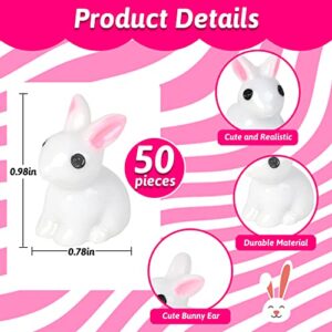 KIMOBER 50PCS Mini Bunny Miniature Figurines,White Resin Rabbit Figures for Fairy Garden Easter Egg Fillers Landscape DIY Terrarium Crafts