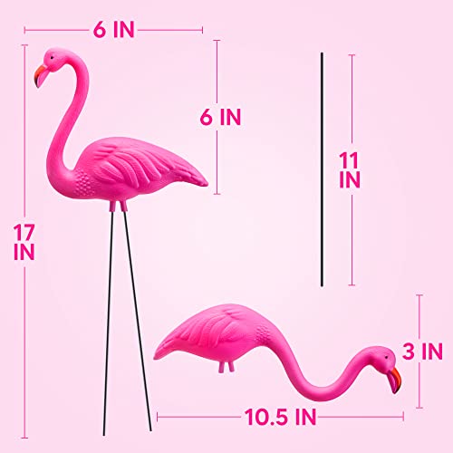 JOYIN Set of 6 Small Pink Flamingo Yard Ornament Stakes Mini Lawn Plastic Flamingo Statue with Metal Legs for Sidewalks, Outdoor Garden Decoration, Luau Party, Beach, Tropical Party Decor, 2 Styles