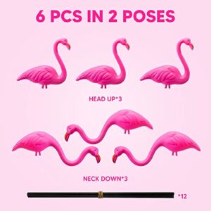 JOYIN Set of 6 Small Pink Flamingo Yard Ornament Stakes Mini Lawn Plastic Flamingo Statue with Metal Legs for Sidewalks, Outdoor Garden Decoration, Luau Party, Beach, Tropical Party Decor, 2 Styles