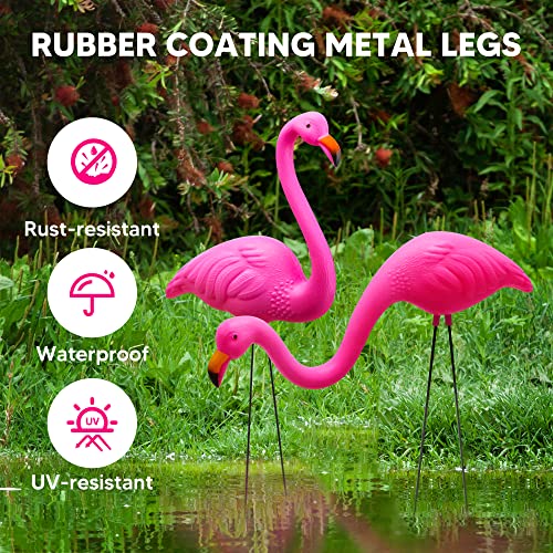 JOYIN Set of 6 Small Pink Flamingo Yard Ornament Stakes Mini Lawn Plastic Flamingo Statue with Metal Legs for Sidewalks, Outdoor Garden Decoration, Luau Party, Beach, Tropical Party Decor, 2 Styles