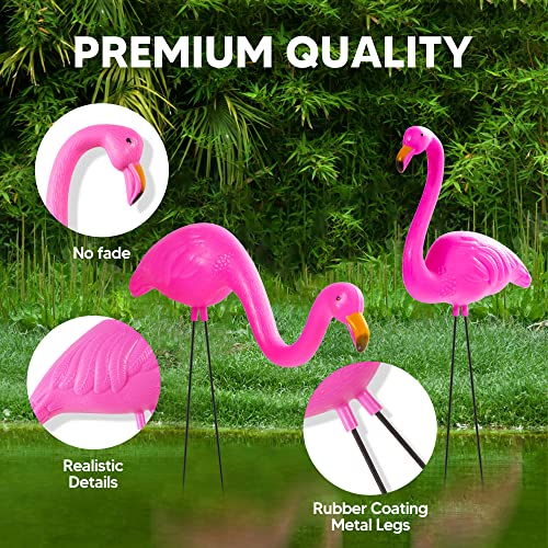 JOYIN Set of 6 Small Pink Flamingo Yard Ornament Stakes Mini Lawn Plastic Flamingo Statue with Metal Legs for Sidewalks, Outdoor Garden Decoration, Luau Party, Beach, Tropical Party Decor, 2 Styles