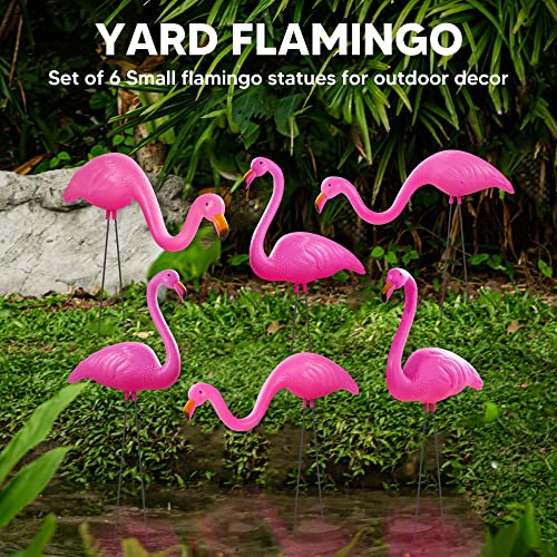 JOYIN Set of 6 Small Pink Flamingo Yard Ornament Stakes Mini Lawn Plastic Flamingo Statue with Metal Legs for Sidewalks, Outdoor Garden Decoration, Luau Party, Beach, Tropical Party Decor, 2 Styles